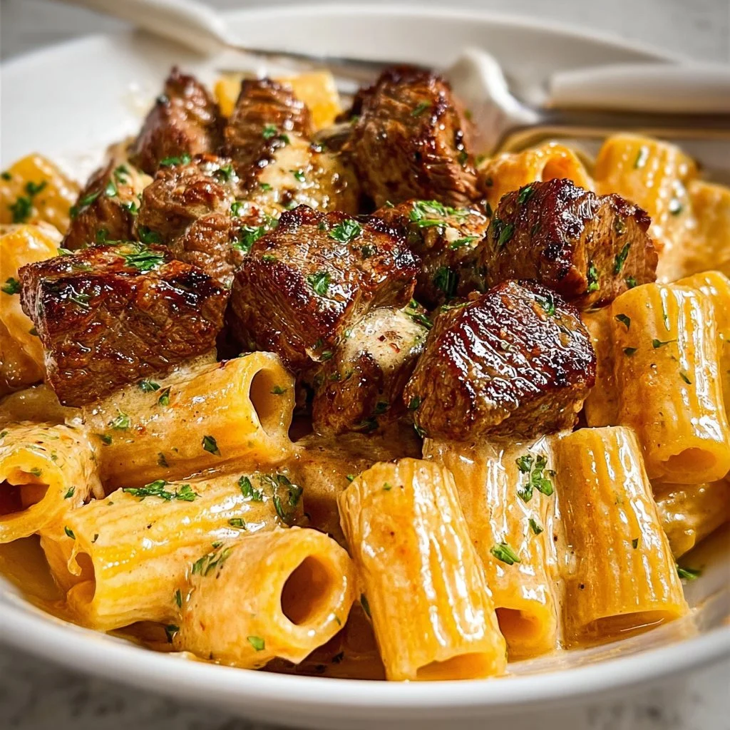 Cajun Steak Tips with Creamy Parmesan Rigatoni