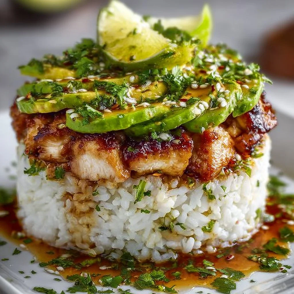 Honey Lime Chicken & Avocado Rice Stack