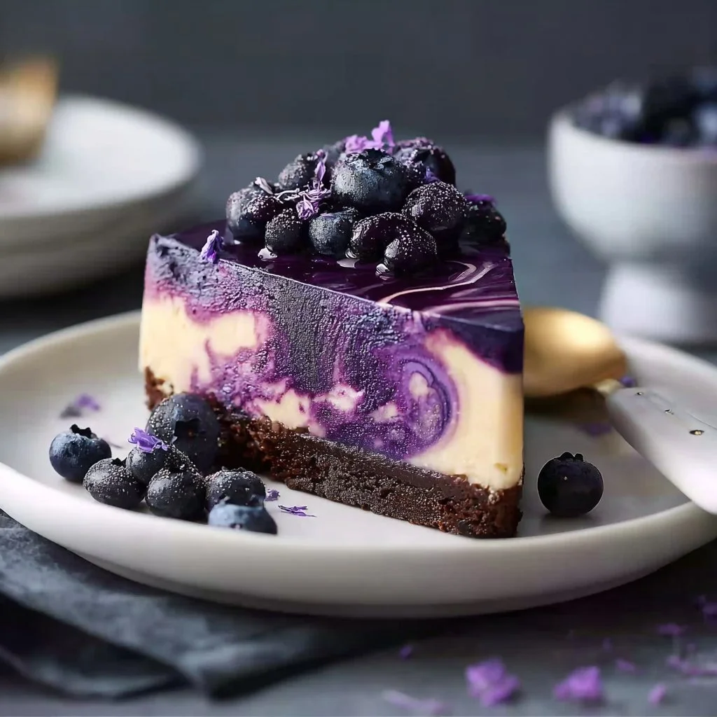 Midnight Cheesecake Recipe: Easy Blueberry Lavender Swirl Dessert