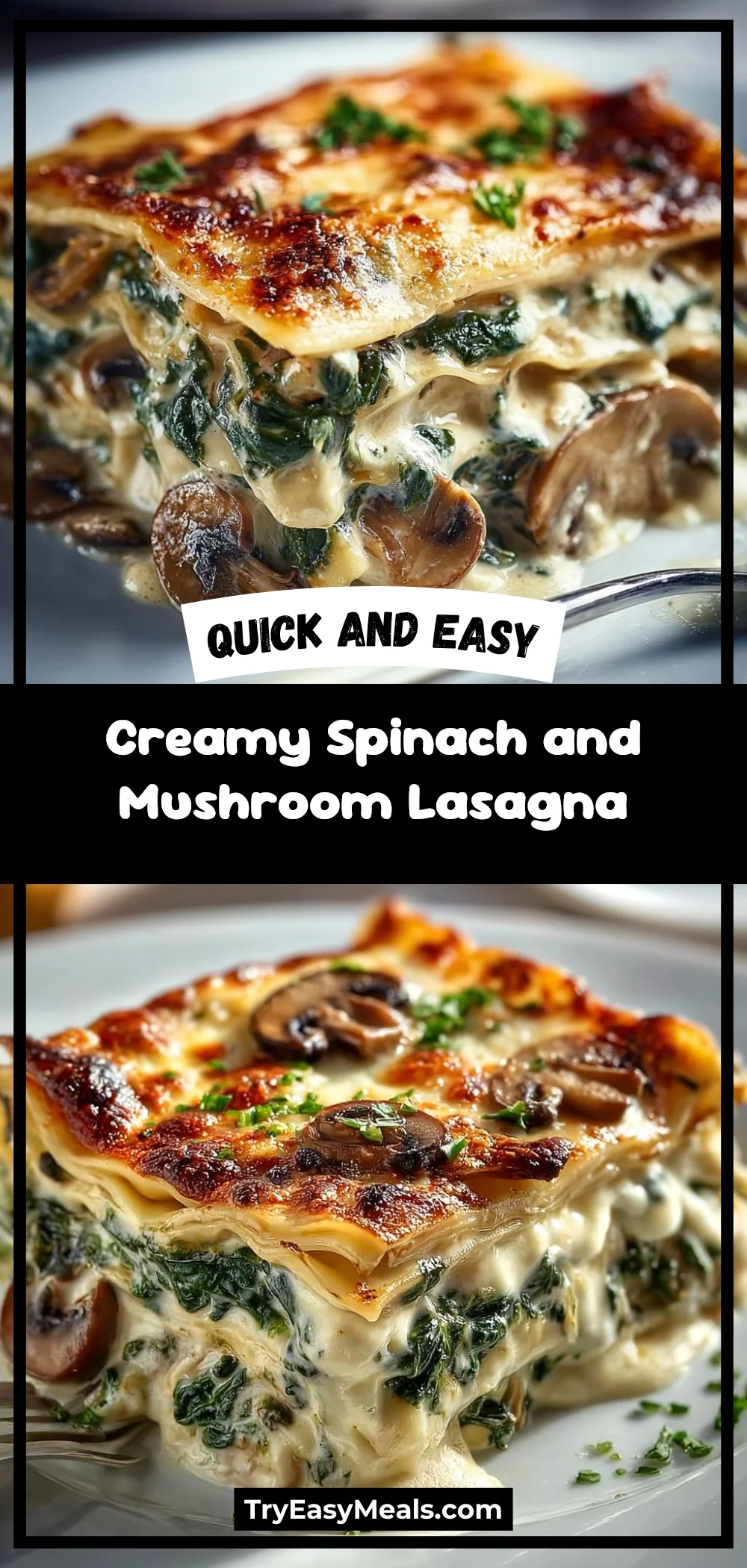 Creamy Spinach and Mushroom Lasagna