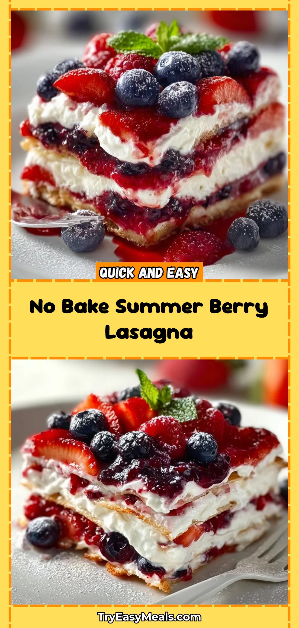 No Bake Summer Berry Lasagna